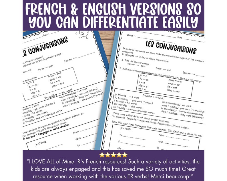 French ER Verbs Worksheets: French Verb Conjugation Activities, Present ...