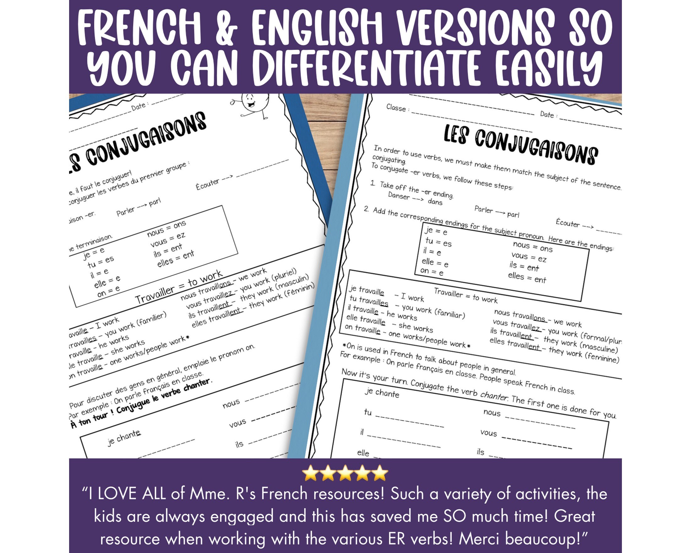 French ER Verbs Worksheets: French Verb Conjugation Activities, Present ...