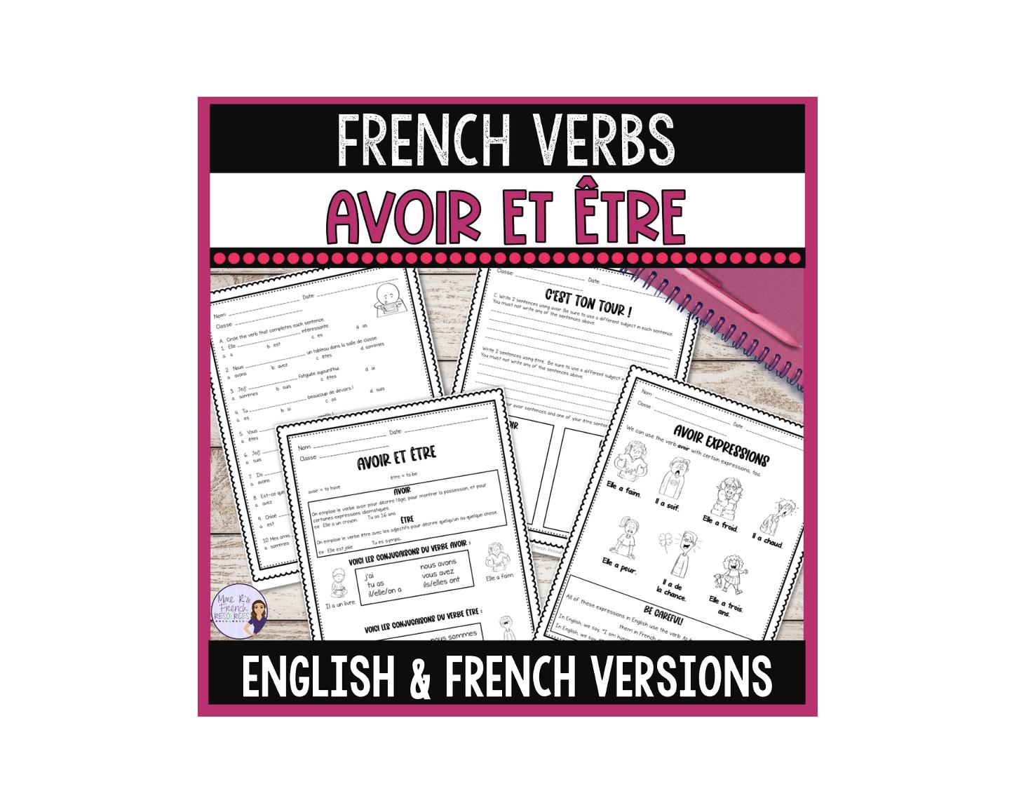French Verb Worksheets: Avoir & Être Conjugation Practice (digital ...