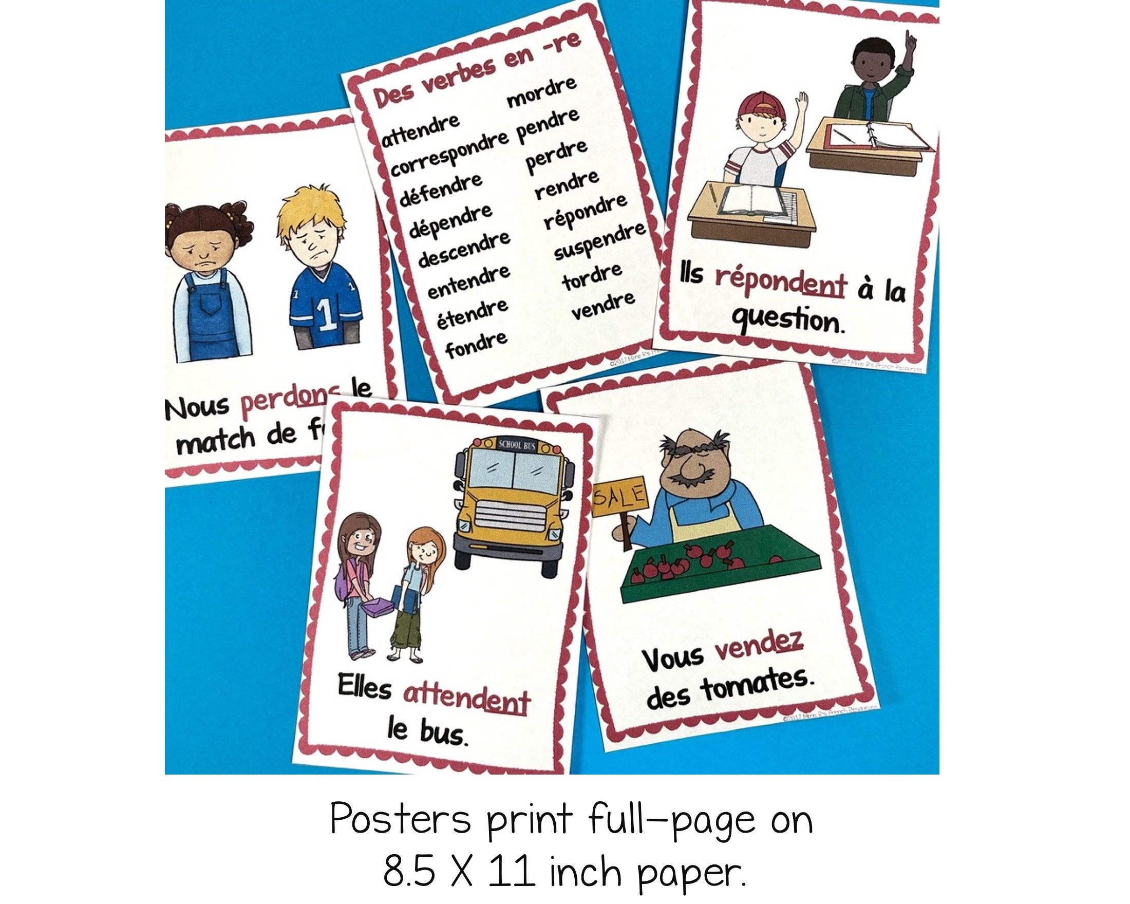 French Verb Posters for Regular ER, IR, RE Verbs : Printable French ...