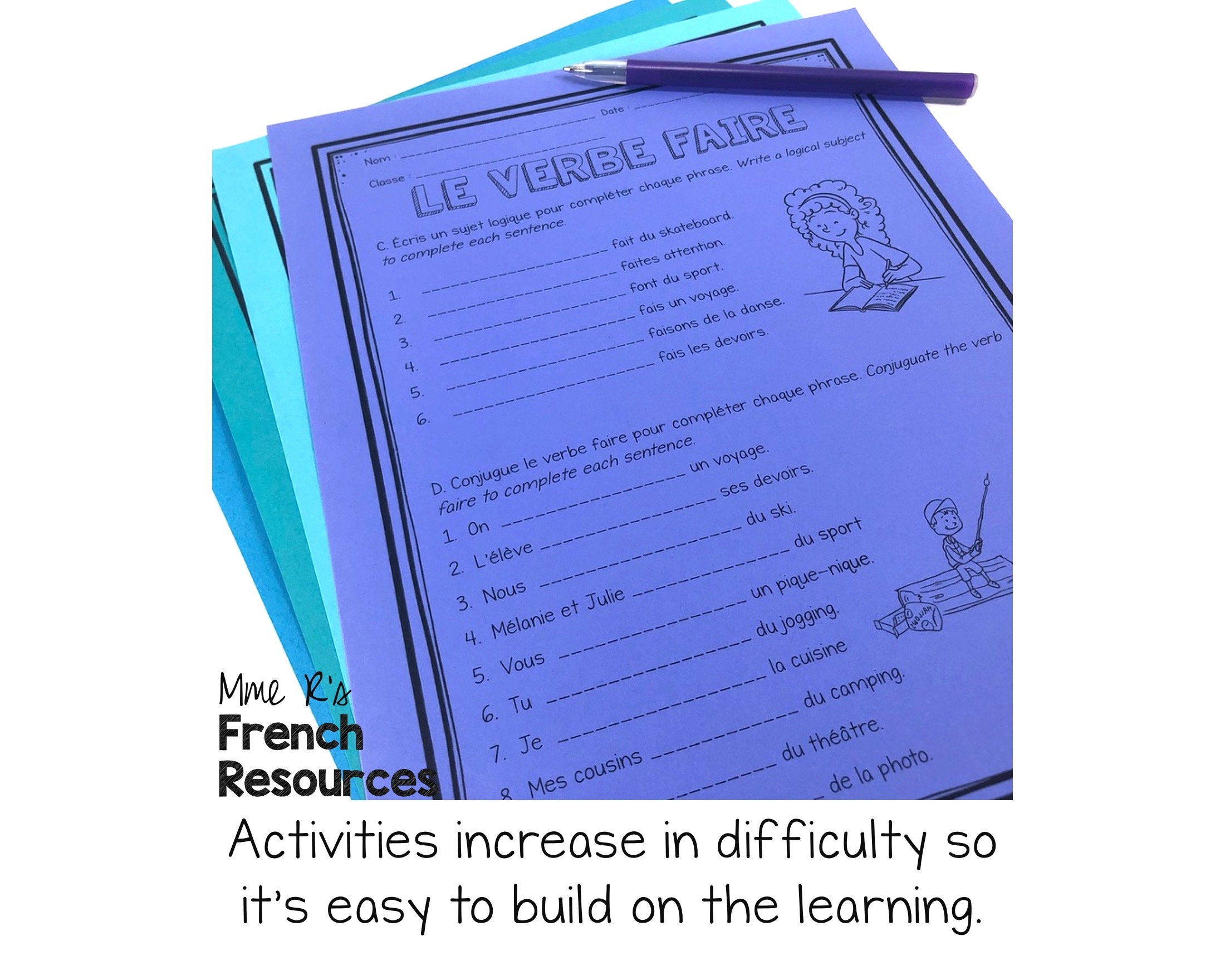 French Verb Conjugation Worksheets : Faire Present Tense - Etsy Canada