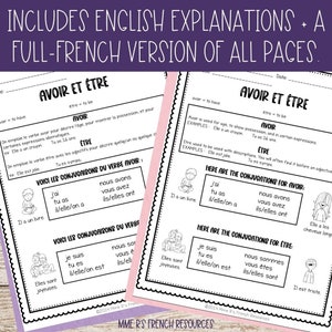 French Worksheets: Avoir & être Present Tense French Verb Conjugation ...