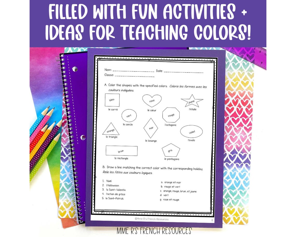 French Colors Worksheets: Beginner Vocabulary Activities (digital ...