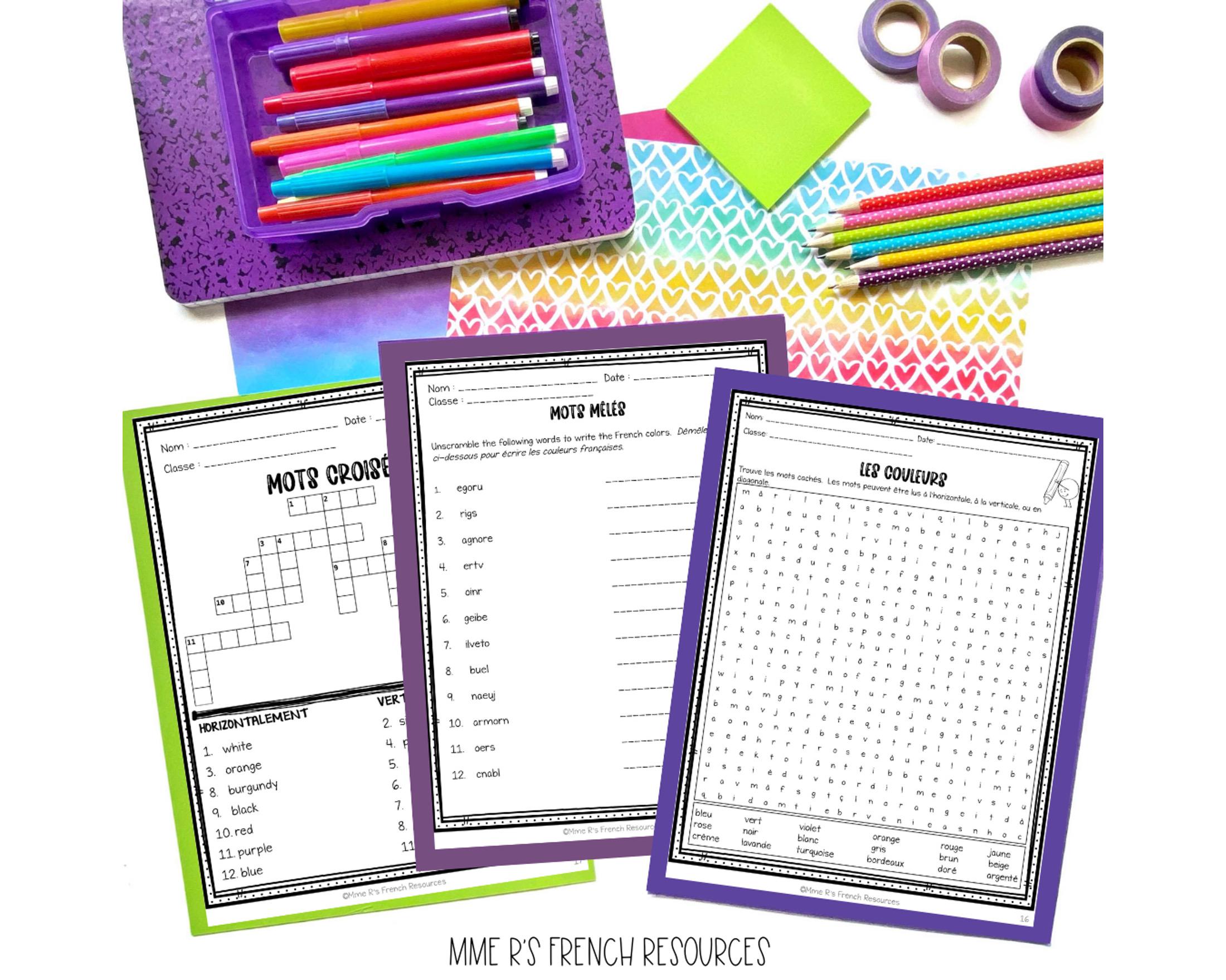 French Worksheets: French Colors Vocabulary, French Class Colors ...