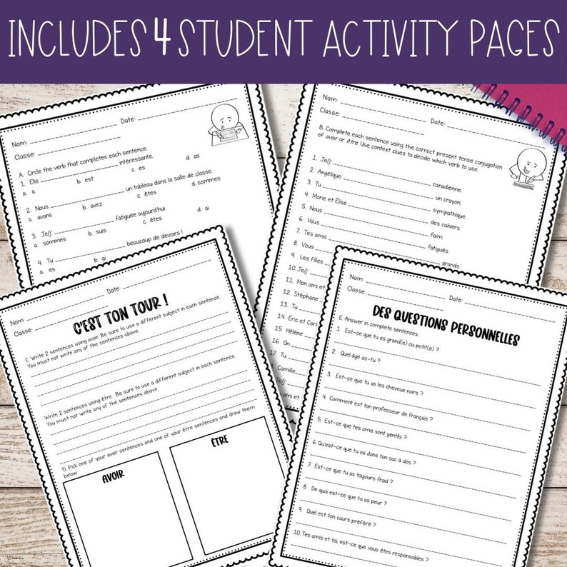 French Worksheets: Avoir & être Present Tense French Verb Conjugation ...