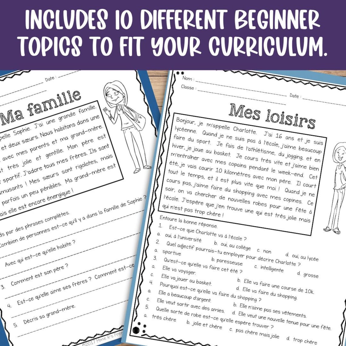 French Reading Comprehension Activities, French Texts for Beginners ...