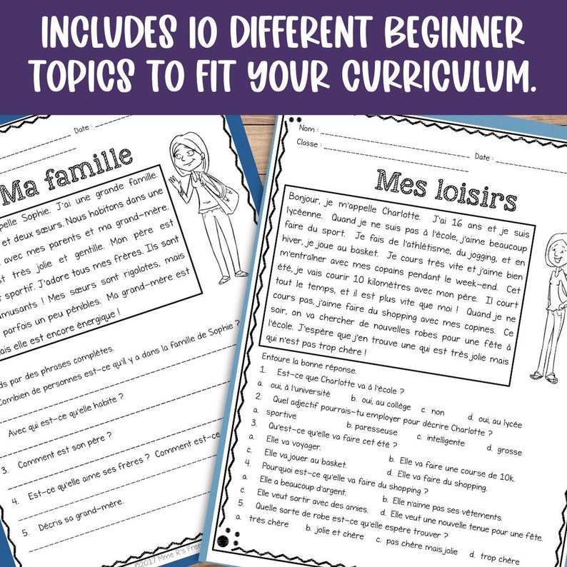 French Reading Comprehension Activities, French Texts for Beginners ...