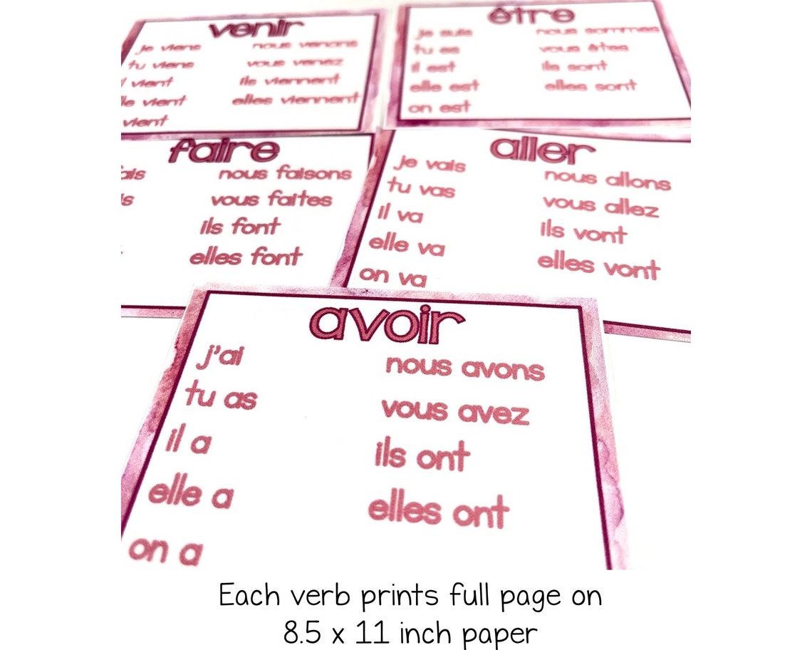 French Verb Chart Printable Posters for Regular & Irregular Verbs ...