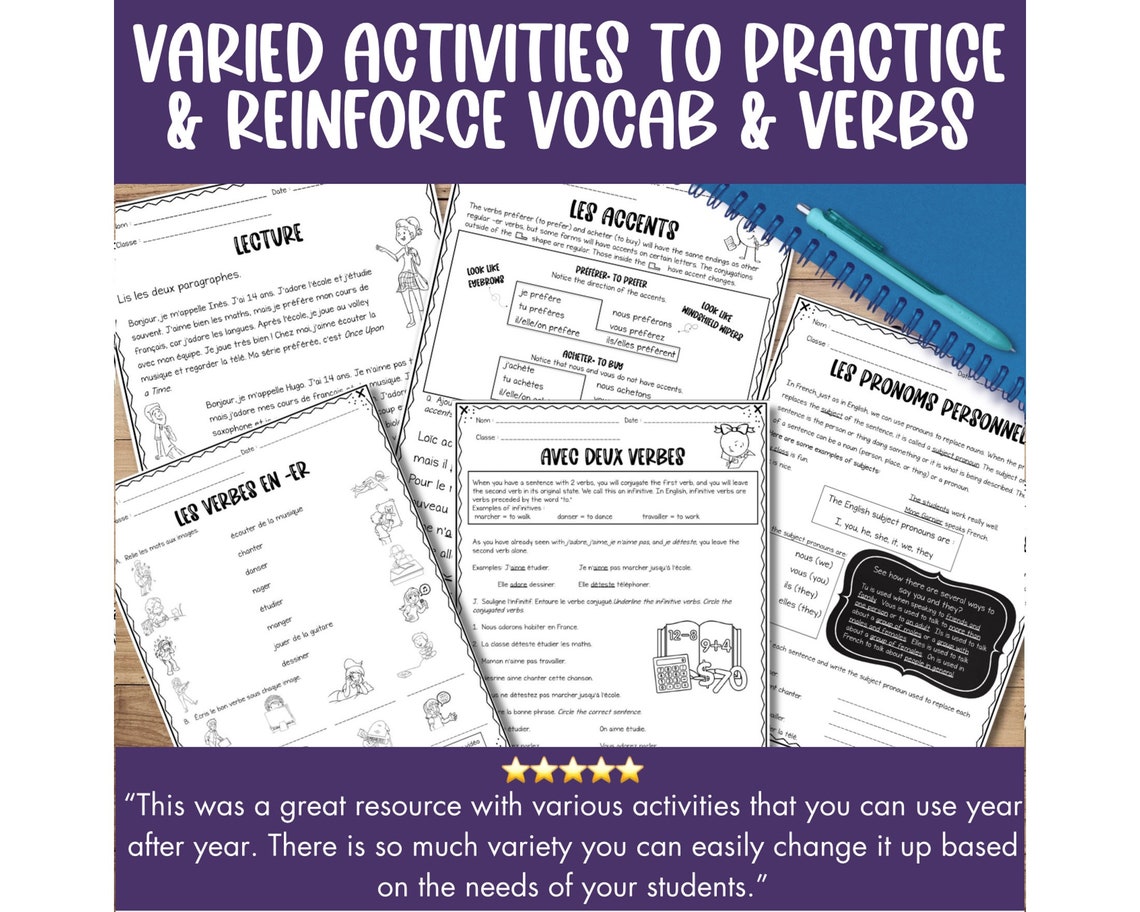 French ER Verbs Worksheets: Present Tense Conjugation (digital Download ...