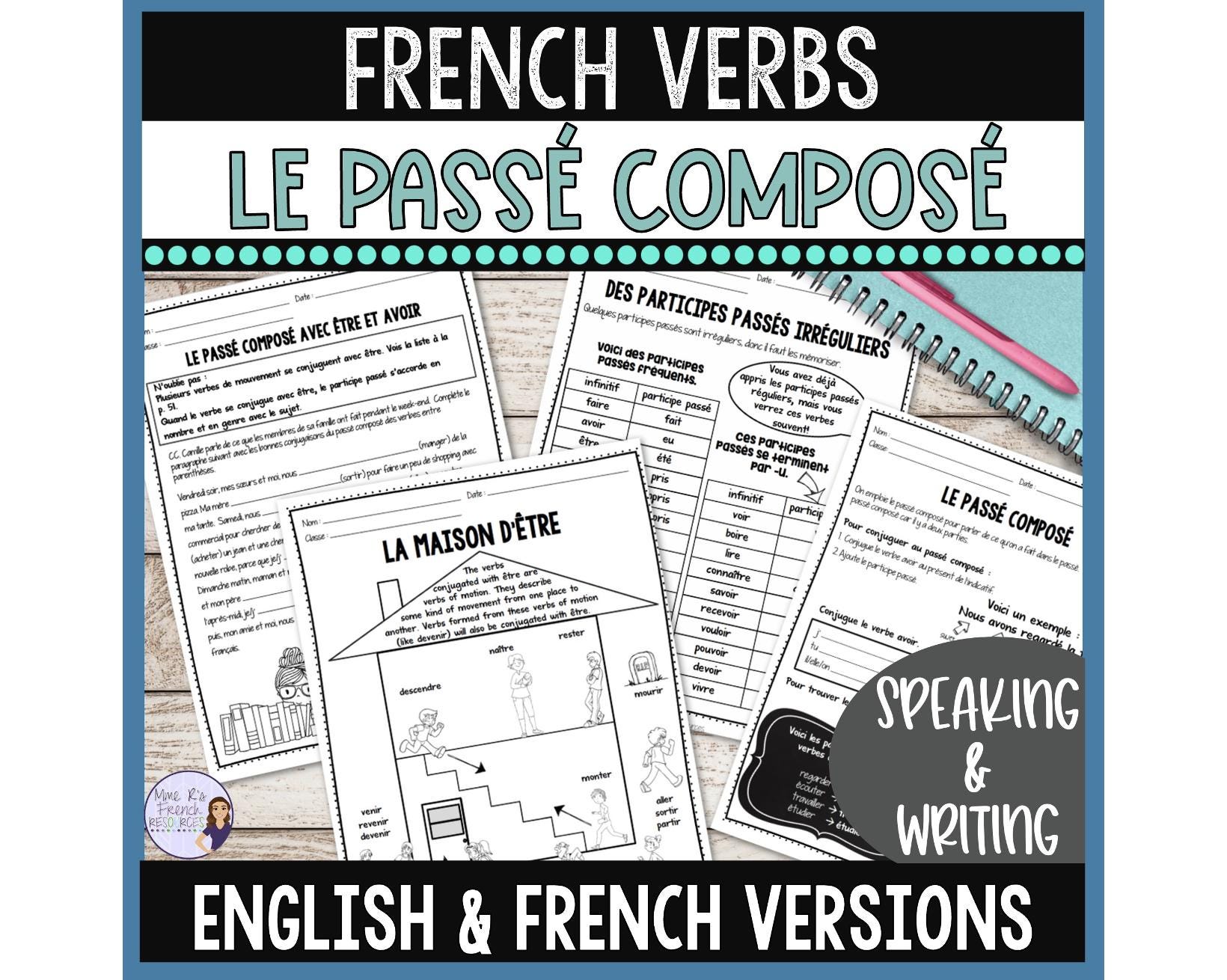Passé Composé French Worksheets for French Verb Conjugation, French ...