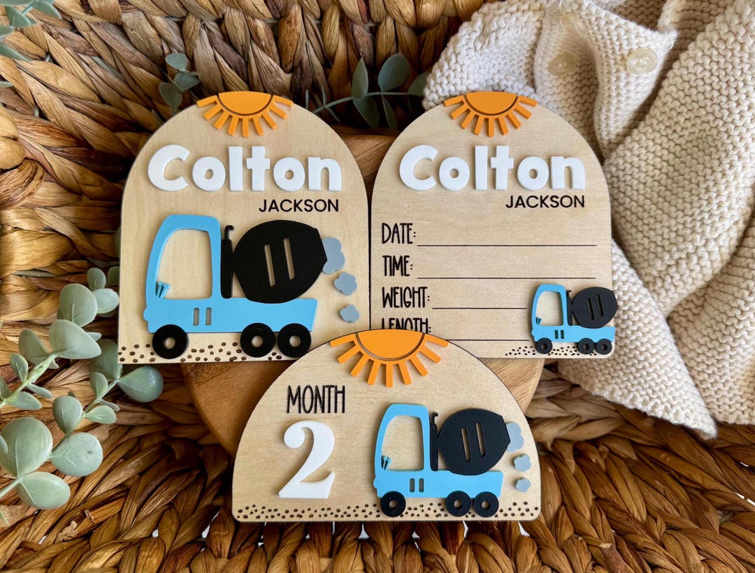 Construction Truck Baby Birth Announcement Sign | Newborn Name Sign ...