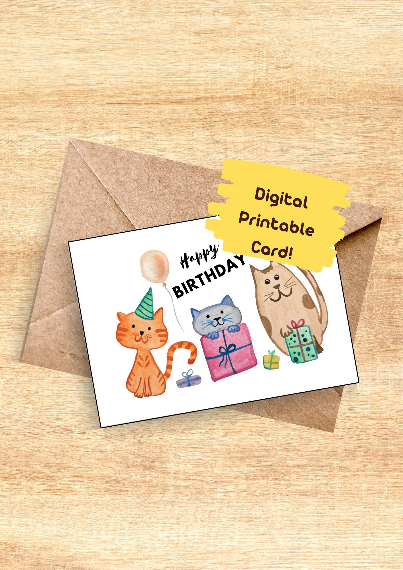 Printable Birthday Card Cats Digital Download Happy Birthday - Etsy