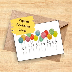 Printable Birthday Card Balloons Digital Download Happy - Etsy