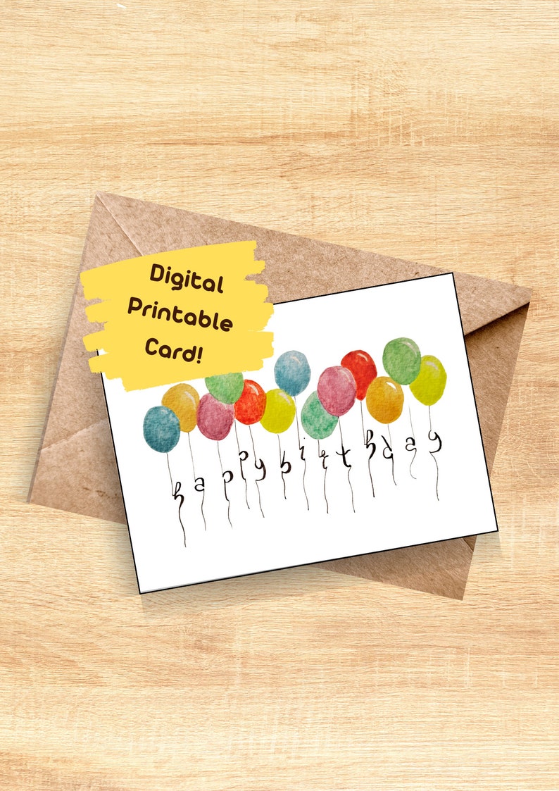 Printable Birthday Card Balloons Digital Download Happy - Etsy