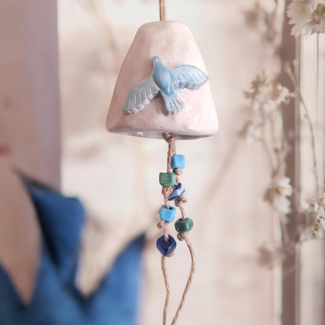 White Blue Bird Ceramic Bell Wind Chimes - Etsy