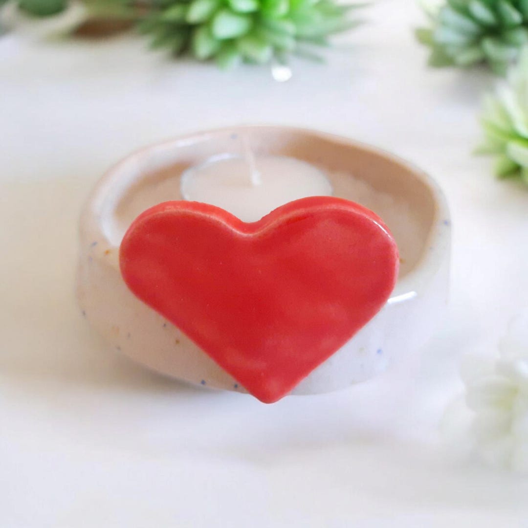 Ceramic Red Heart Tealight Candle Holder - Etsy