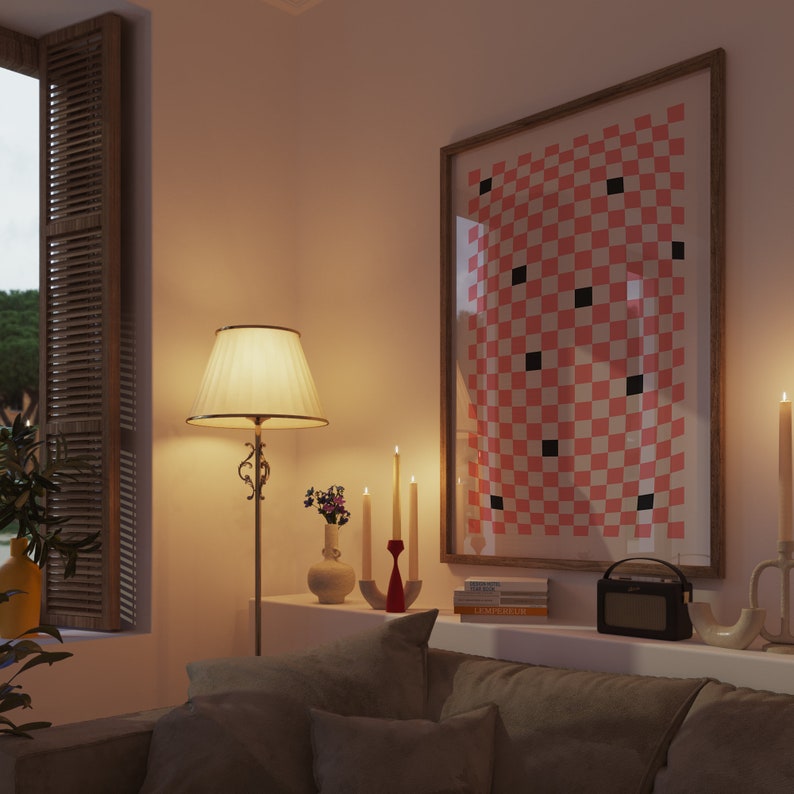 Checkered Poster, Abstract Boho Printable Art, Checkered Wavy Print ...