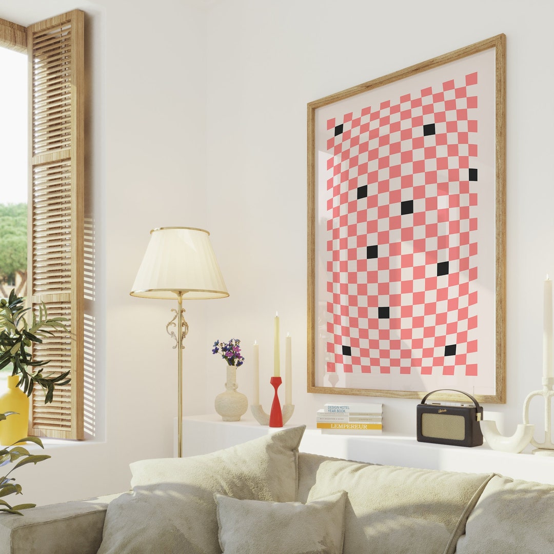 Checkered Poster Abstract Boho Printable Art Checkered Wavy - Etsy