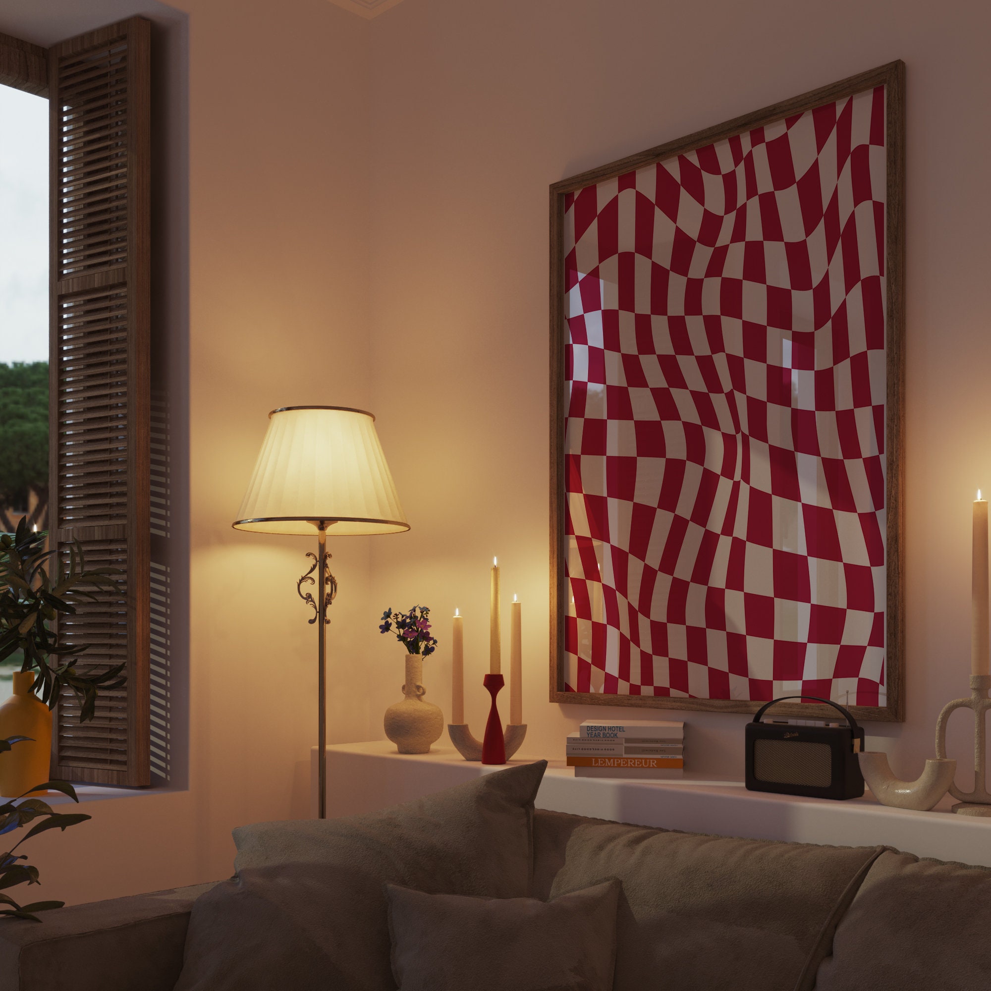 Checkered Poster, Abstract Boho Printable Art, Checkered Wavy Print ...