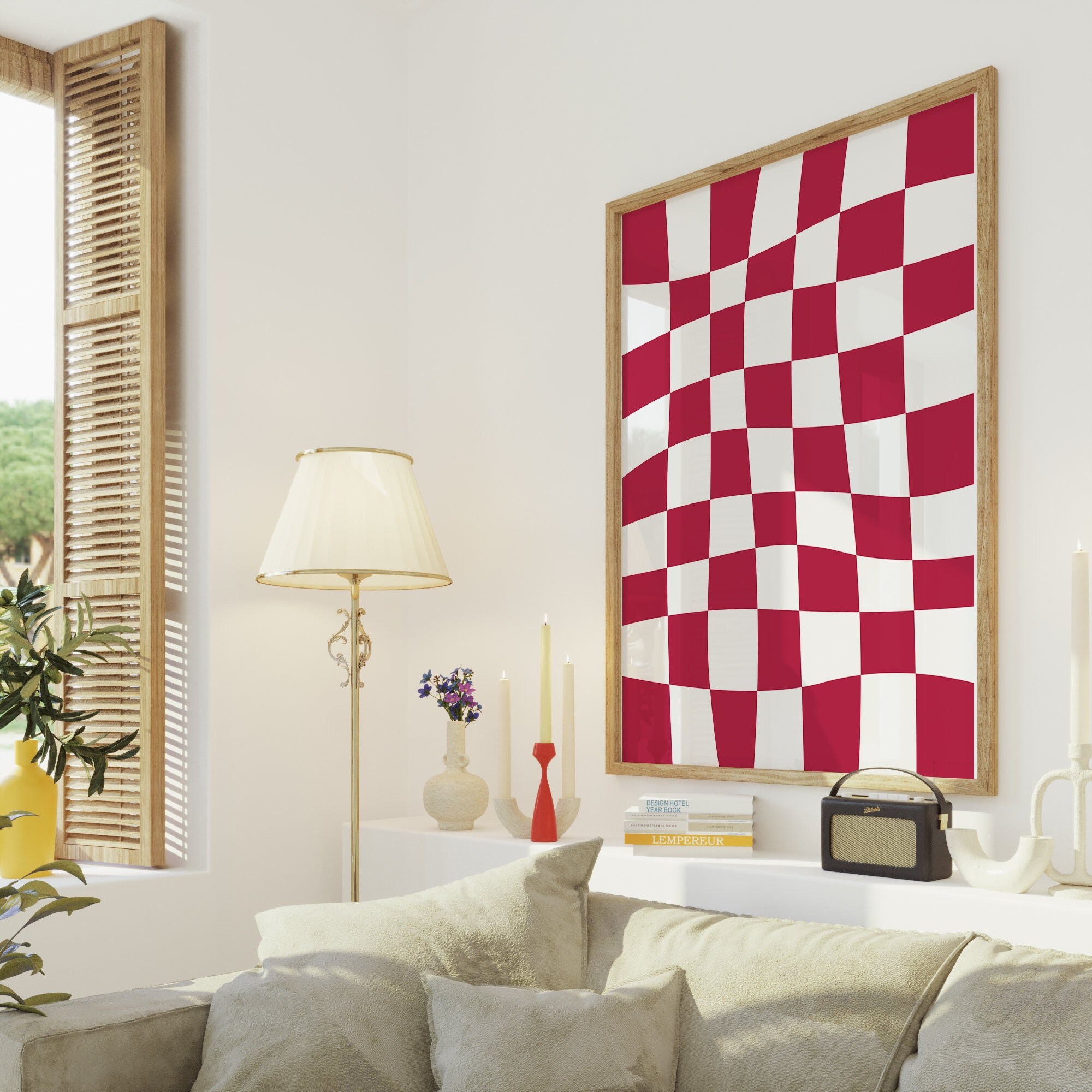 Checkered Wavy Print, Abstract Boho Printable Art, Checkered Poster ...