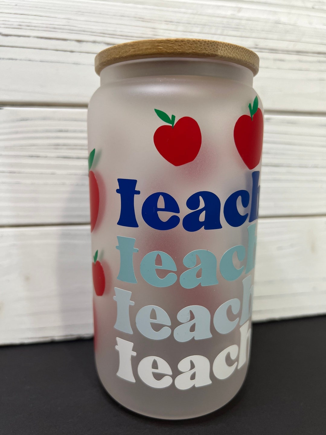 Teacher Appreciation Cup / Teacher / Libbey Glass Cup With Bamboo Lid ...