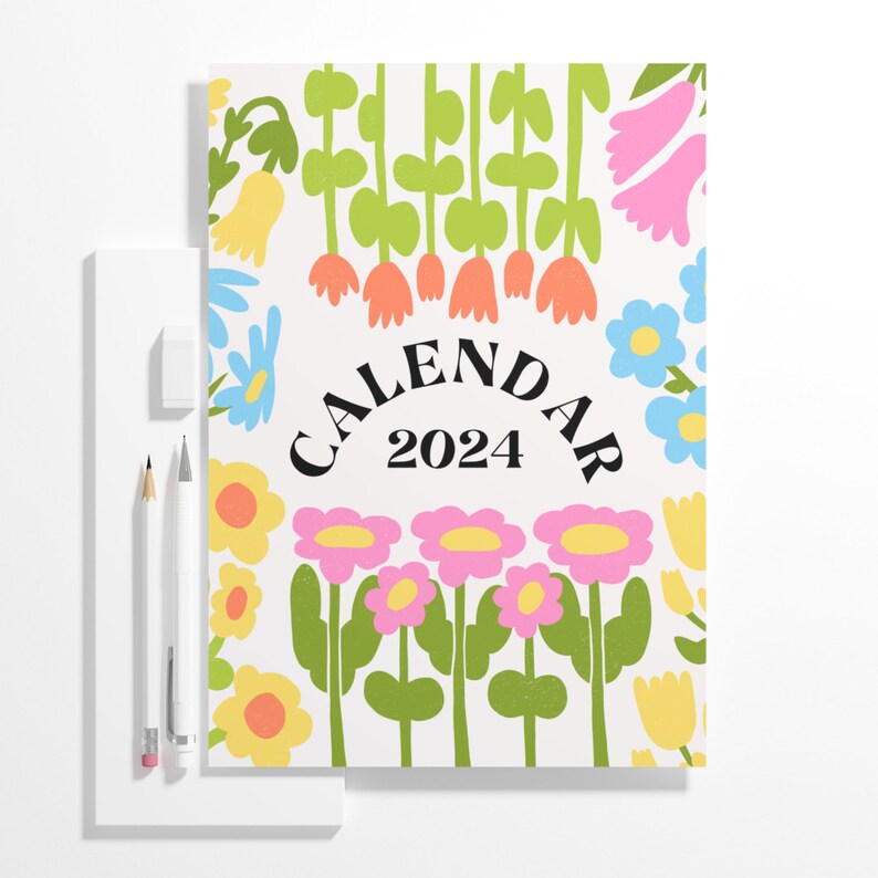 2024 Colourful Calendar // Printable Calendar 2024, Floral Calendar ...