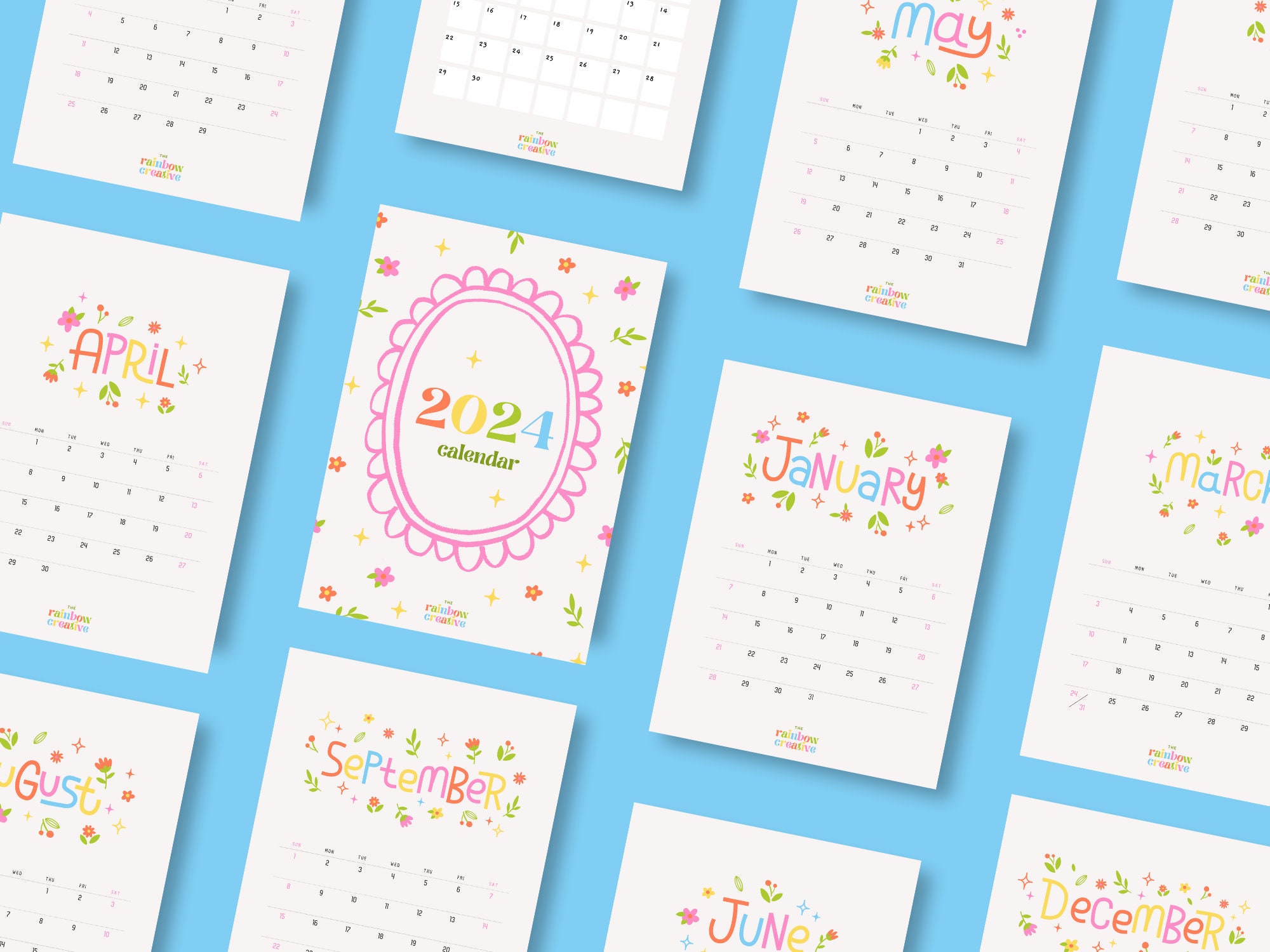 2024 Colourful Calendar // Printable Calendar 2024 Cute - Etsy