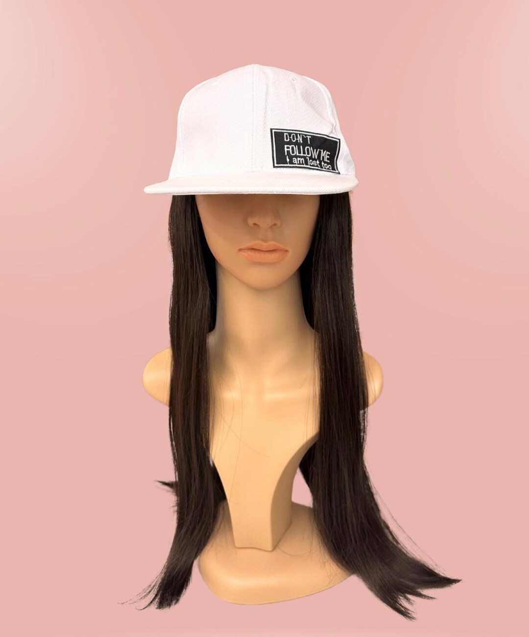 White Trucker Patch Hat With Attached Long Brown Hair, Wig Hat - Etsy