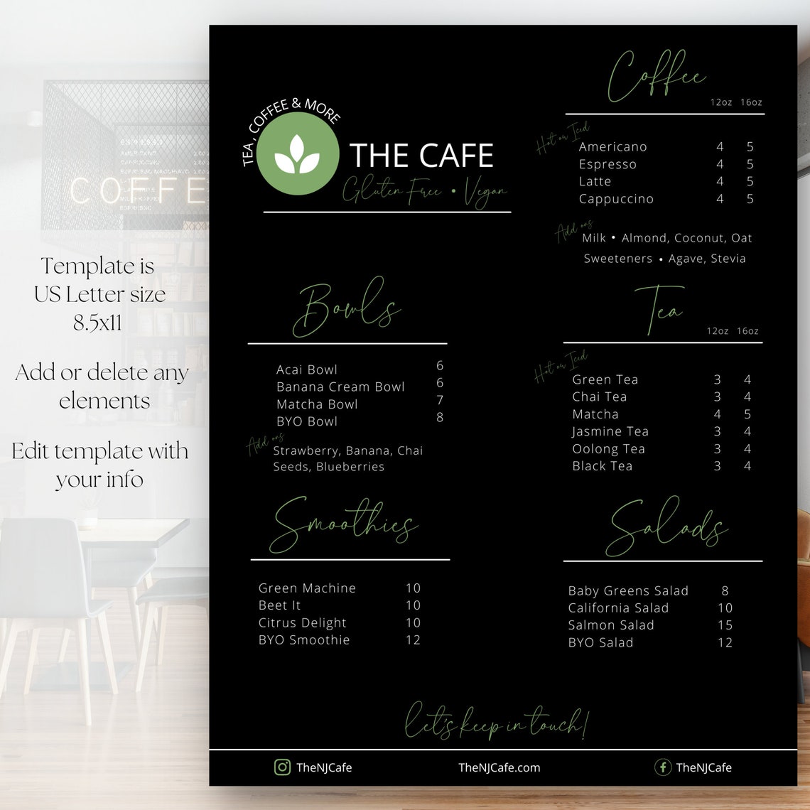 Editable Canva Café Coffee Shop Menu , Tea Shop Pricing List, Juice ...