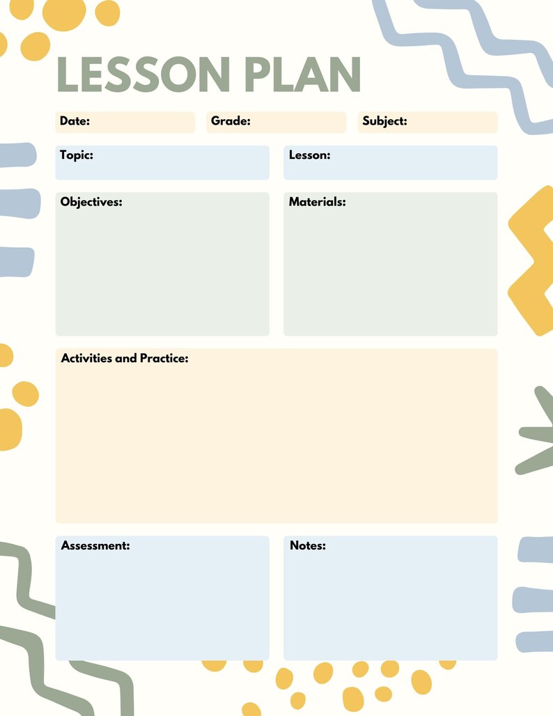 Lesson Plan Template 2 - Etsy