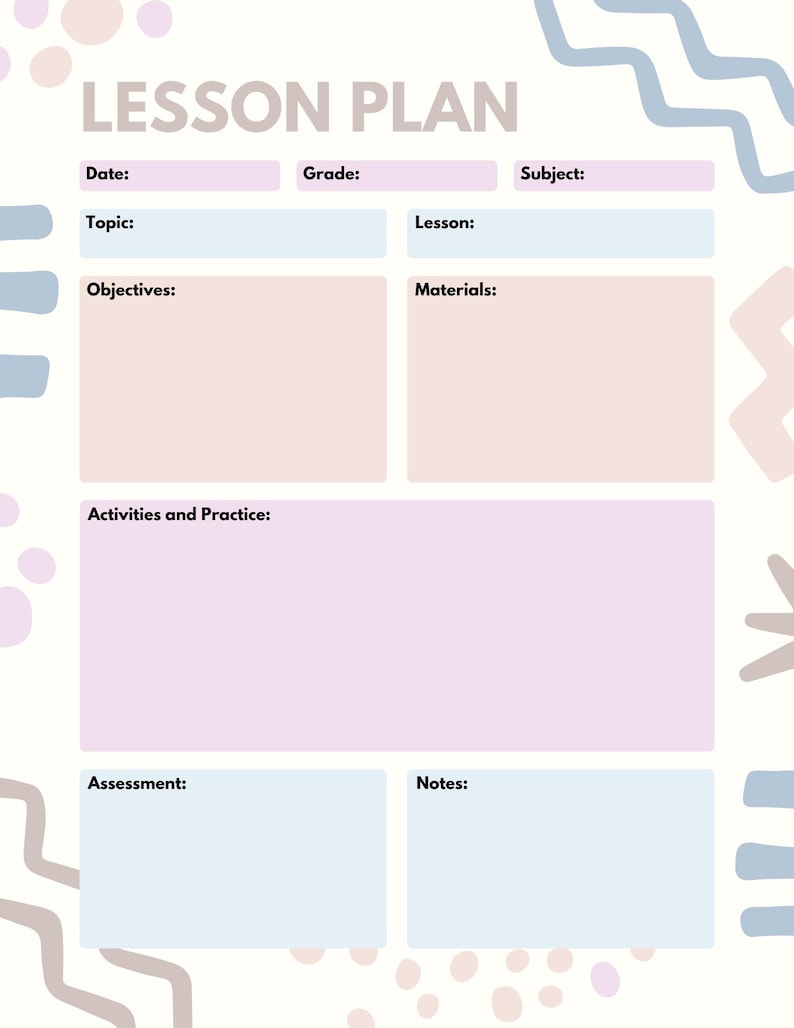 Lesson Plan Template 3 - Etsy