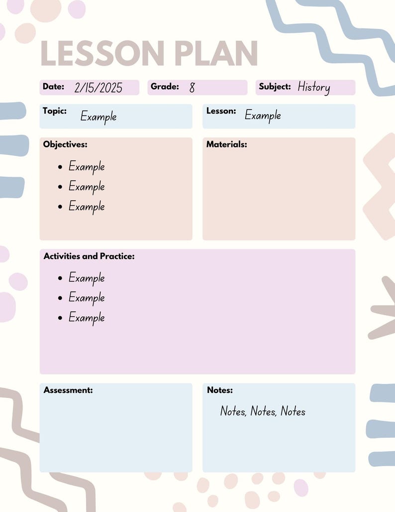 Lesson Plan Template 3 - Etsy