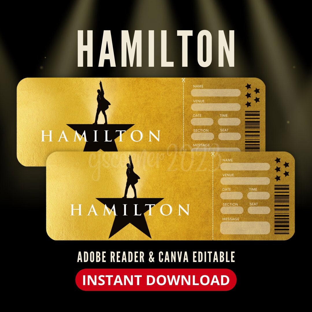 Printable Hamilton Broadway Ticket Editable Pdf File Alexander Hamilton ...