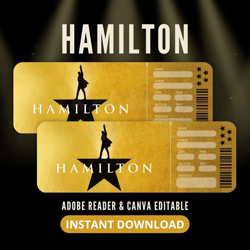 Printable Hamilton Broadway Ticket Editable Pdf File Alexander Hamilton ...