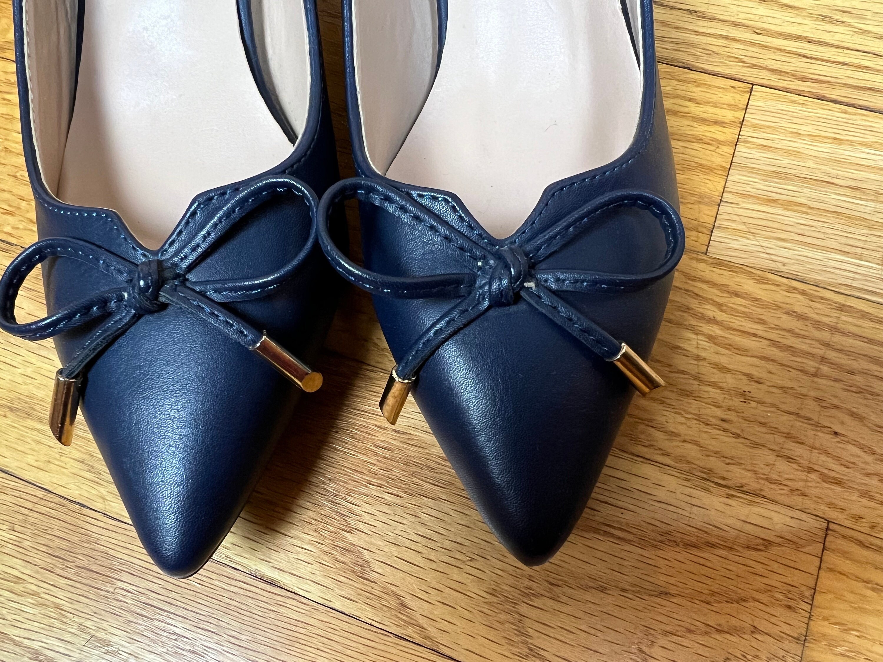 Vintage Navy Blue Kitten Heels With Bows Size Us 5 Etsy