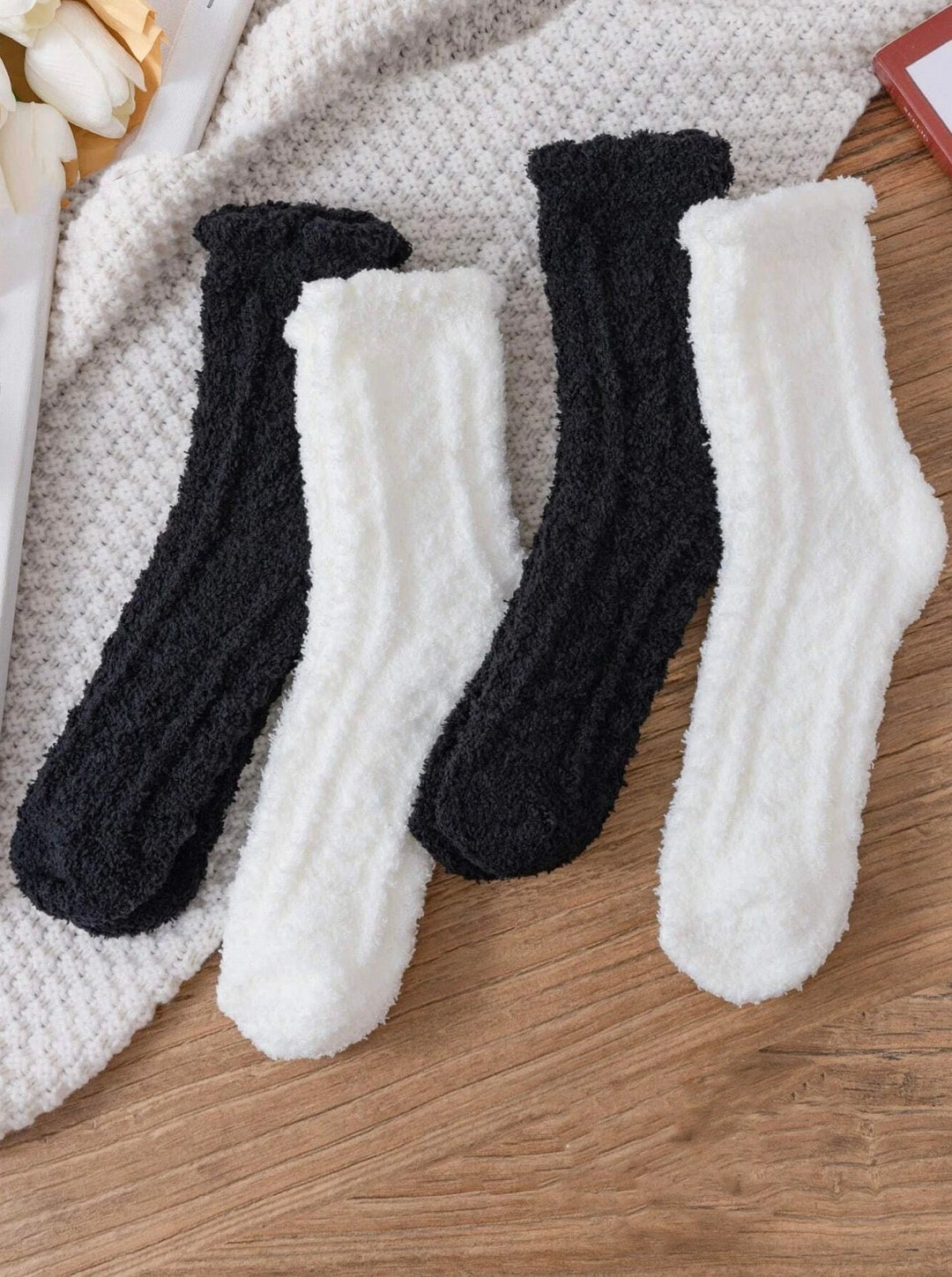 Black and White Fuzzy Socks Cozy Socks Warm Socks - Etsy