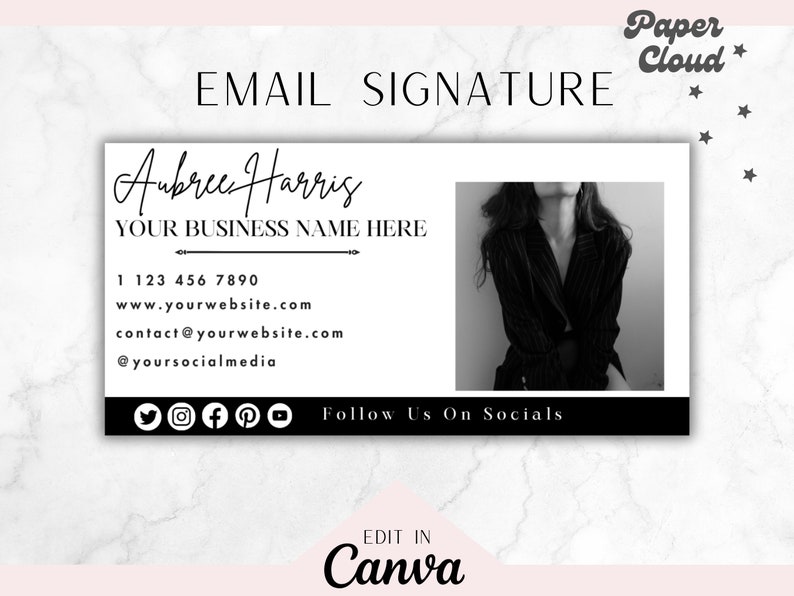 Instant Download Editable Black and White Business Email Signature ...