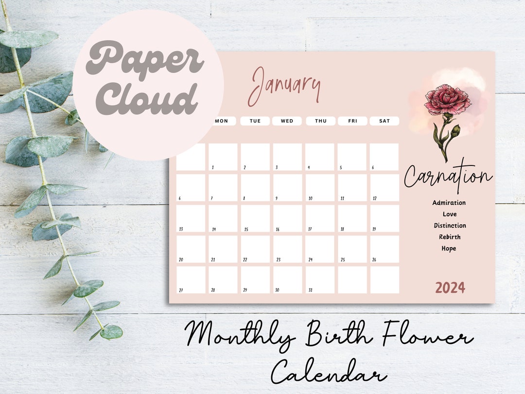 Birth Flowers Calendar | Digital Printable PDF Calendar | Monthly ...