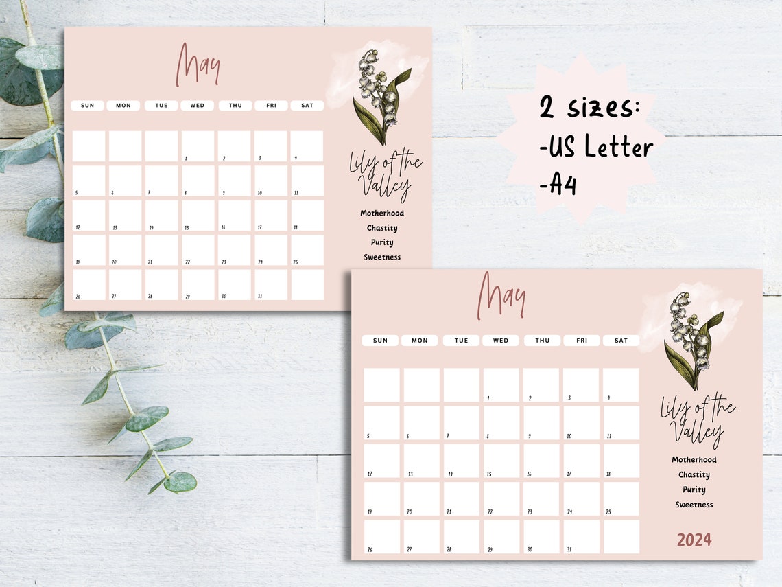 Birth Flowers Calendar | Digital Printable PDF Calendar | Monthly ...