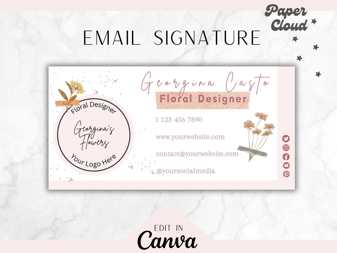 Floral Designer Email Signature Template Canva | Small Business Email ...