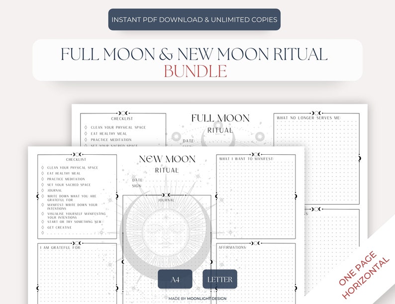 Printable Full and New Moon Ritual Worksheets Bundle, Moon Planners ...