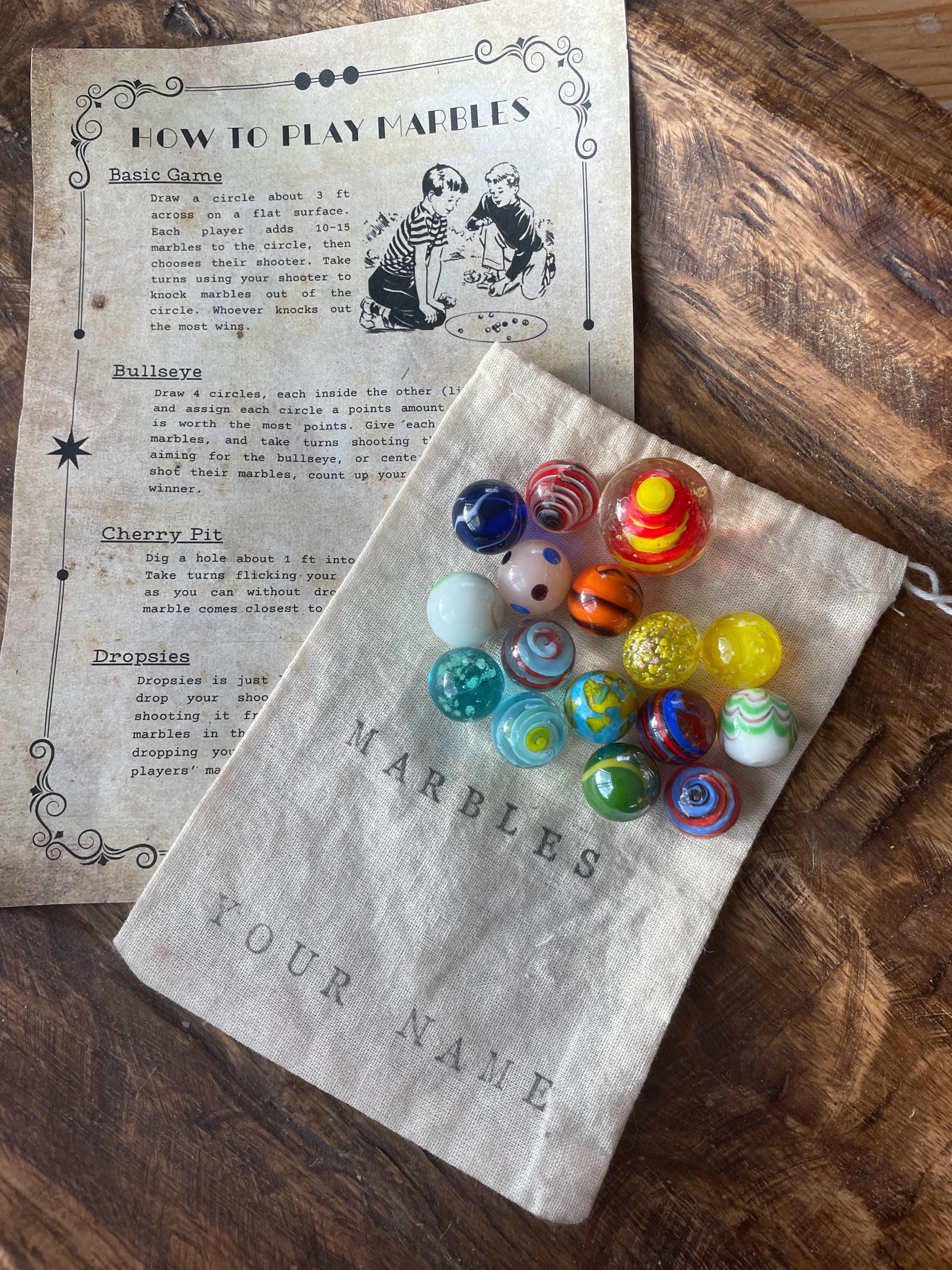 Personalized Hand-stamped Marble Bag +15 Marbles, Vintage Inspired ...