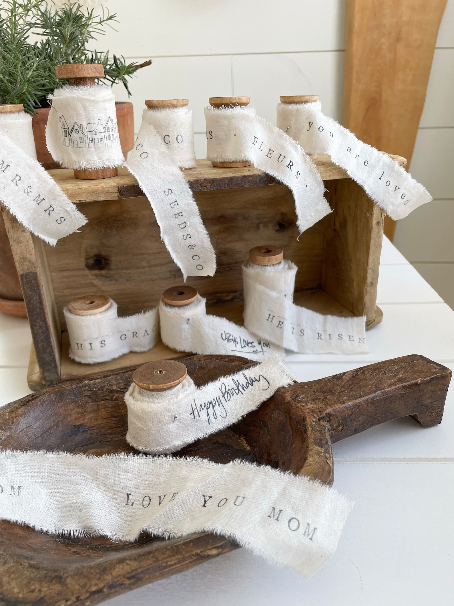 Hand-stamped Ribbon, Custom Printed Ribbon, Vintage Inspired Ribbon ...