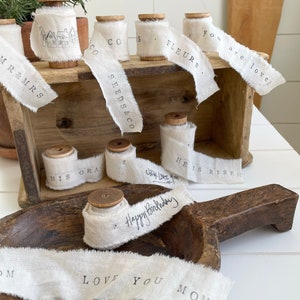 Hand-stamped Cotton Muslin Ribbon With Vintage Wooden Spool, Gift Wrap ...