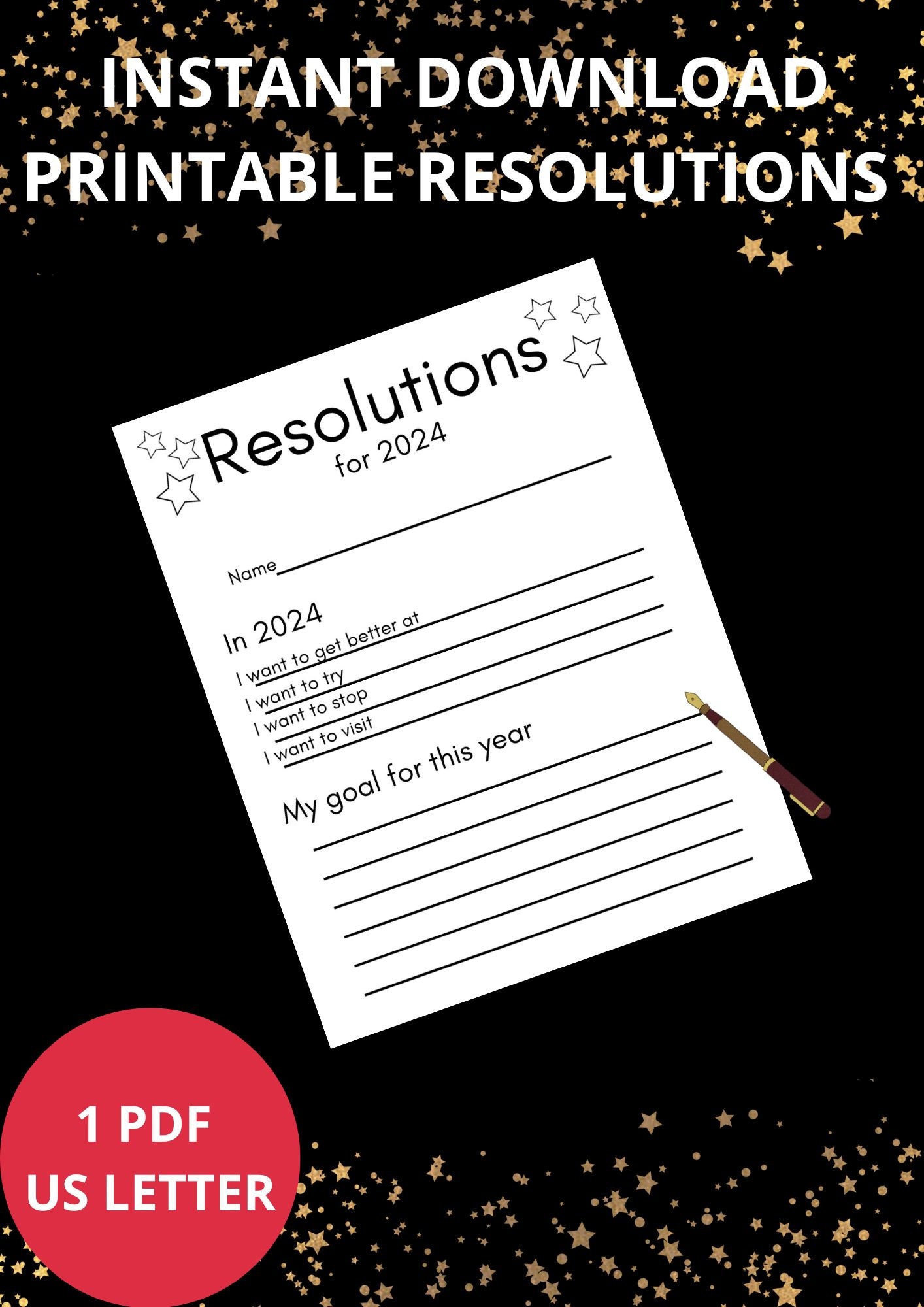 2024 Resolutions Printable New Year Resolution Card Minimalist New Year ...