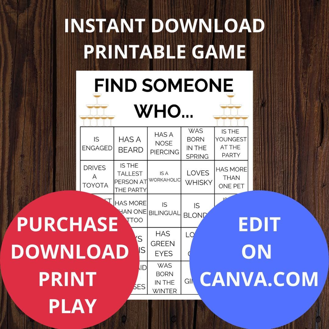 Find Someone Who Party Game Printable, Editable, Mingle Bingo, Game ...