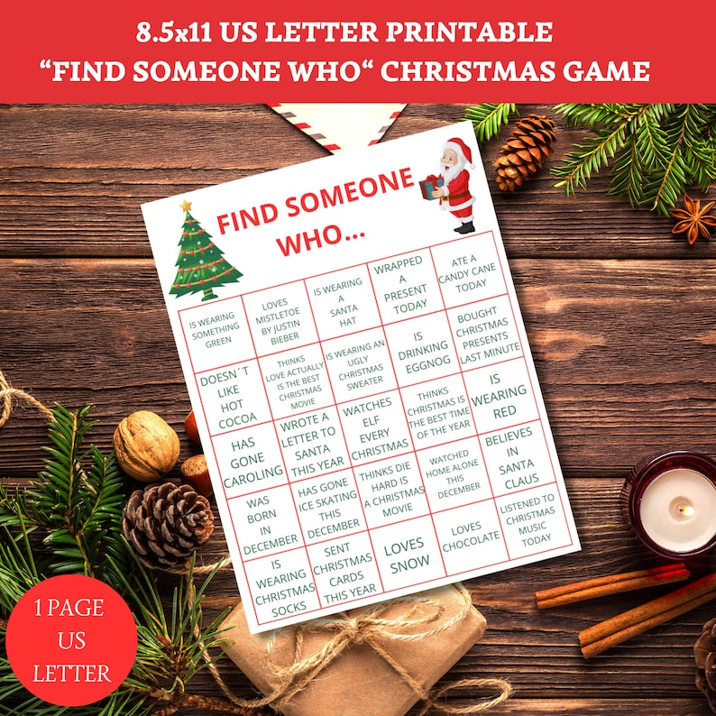 Christmas Find Someone Who, Office Party Game, Classroom Christmas Game ...