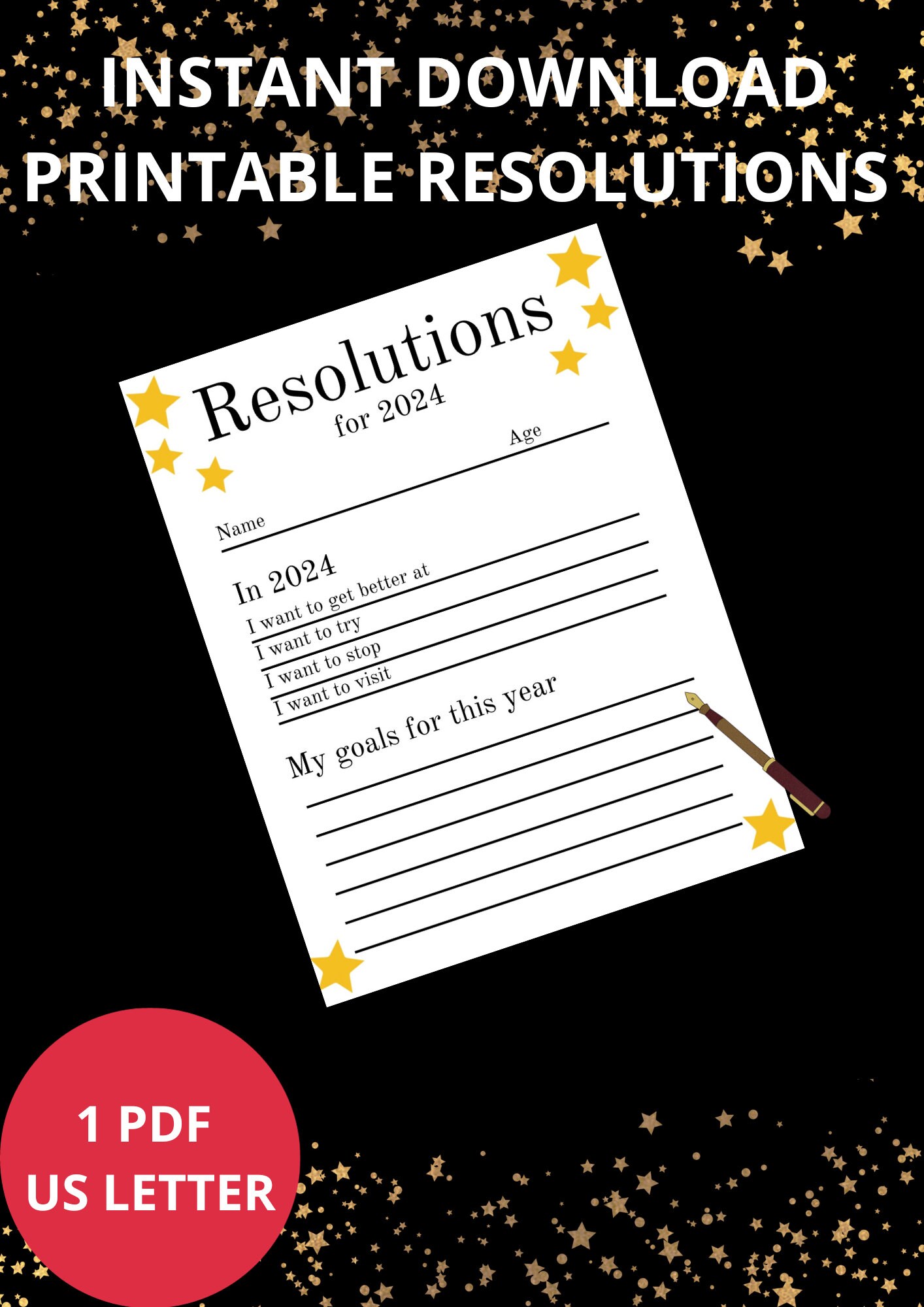 2024 Resolutions Printable New Year Resolution Card Minimalist New Year ...