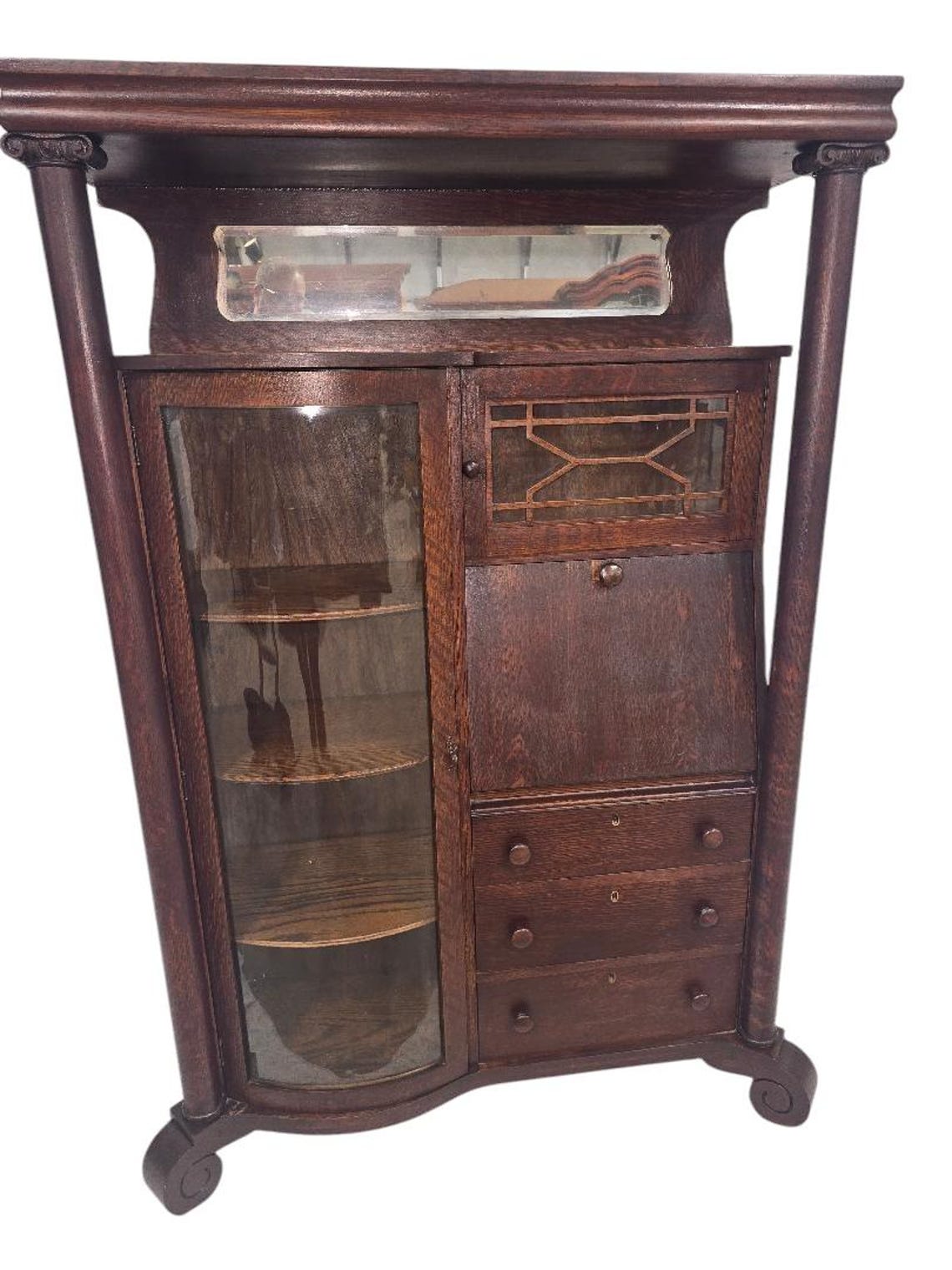 Antique American Empire Curio Bookcase Secretary Locking China Cabinet ...
