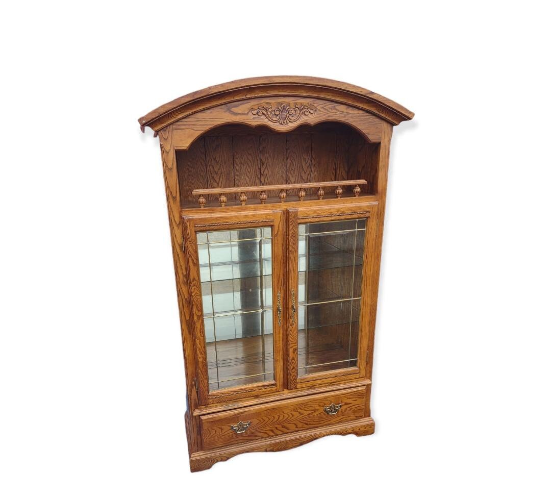 Lighted Oak Beveled Glass Display Case - Etsy
